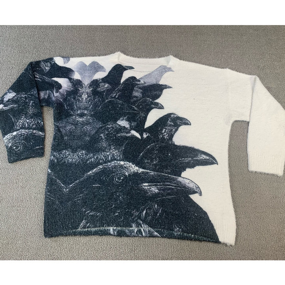 Sweaters | Womens Sweater Bird Print Raven Dark Academia Size Xl | Poshmark